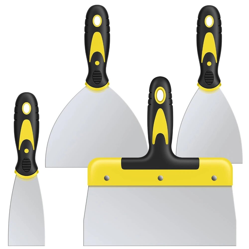 Набор шпаклевочных ножей, 4 шт, скребок из нержавеющей стали, инструмент для краски с удобной ручкой для ремонта гипсокартона, удаления обоев и штукатурки