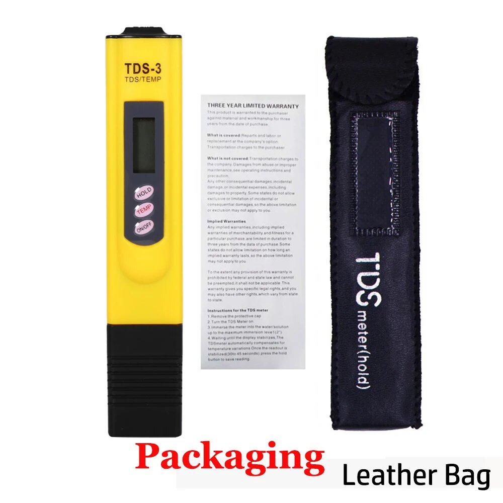 0 - 9990ppm Портативный жидкокристаллический цифровой TDS Прибор для проверки качества воды Пробные ручки Измерительный инструмент фильтра Рыбный аквариум Гидропоника Бассейн Анализатор качества питьевой воды Yellow leather style