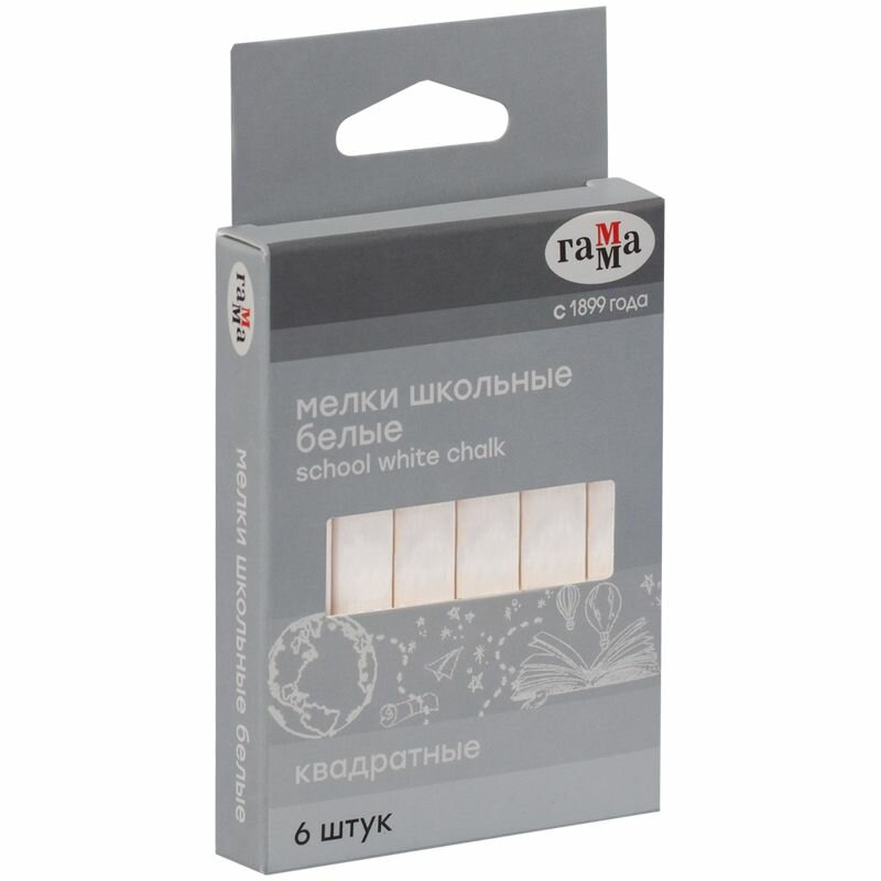 40 шт. Мелки школьные Гамма, белые, 06шт, мягкие, квадратные, картонная упаковка, европодвес