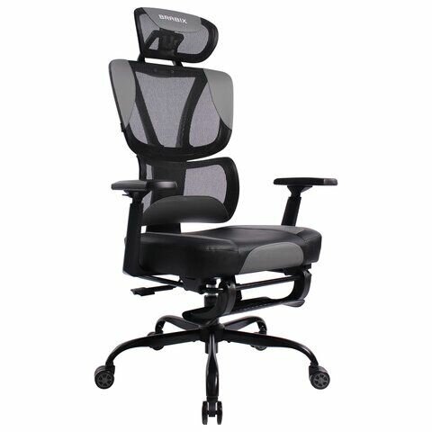 Кресло BRABIX PREMIUM "Venom GM-530", подножка, синхромеханизм, экокожа/сетка, черное/серое, 532951