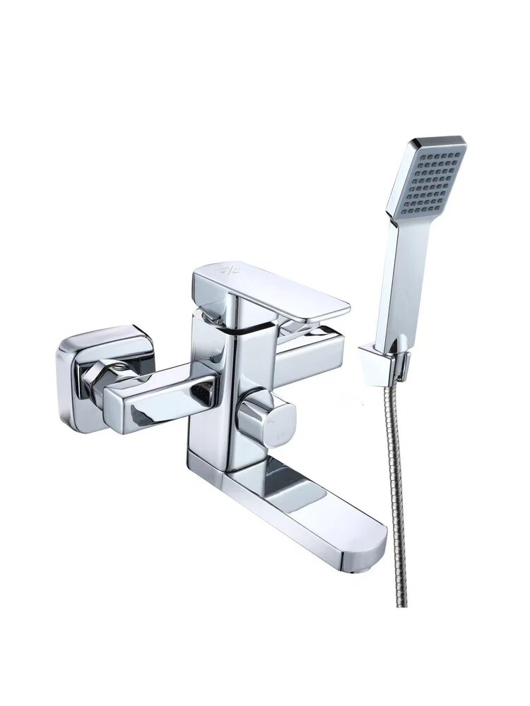 Смеситель для ванны с душем РМС SL144 SL144-009E с душевым гарнитуром, настенный, однорычажный, хром, глянцевый, с керамическим картриджем