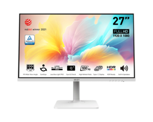 Монитор MSI Modern MD2712PW 27" 16:9 FHD(1920x1080) IPS Flat,1ms(MPRT),1000:1,100M:1,300nit,178/178, HDMI 1.4, USB-C, Speaker, Tilt, Swivel, Height, Pivot, VESA,100Hz, White(white cable),1y war-ty