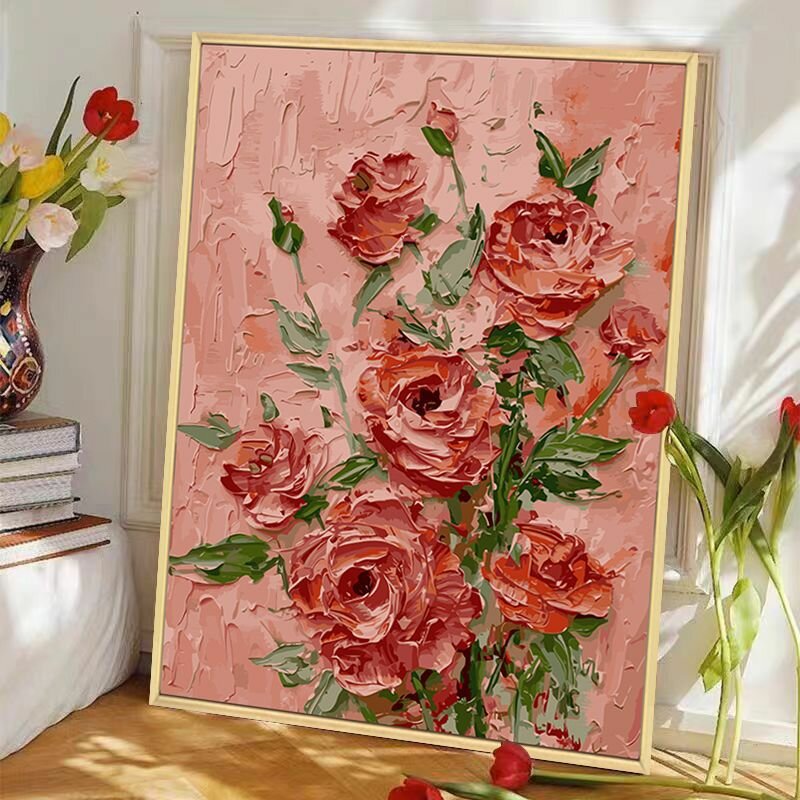 Роза Высококачественная цифровая масляная живопись DIY Раскраска Ручная роспись Цветочное искусство Акриловая масляная живопись Декоративная живопись