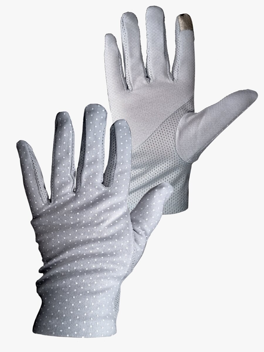 Перчатки нескользящие "Люси", хлопок, серые в горошек, One Size, 1 пара