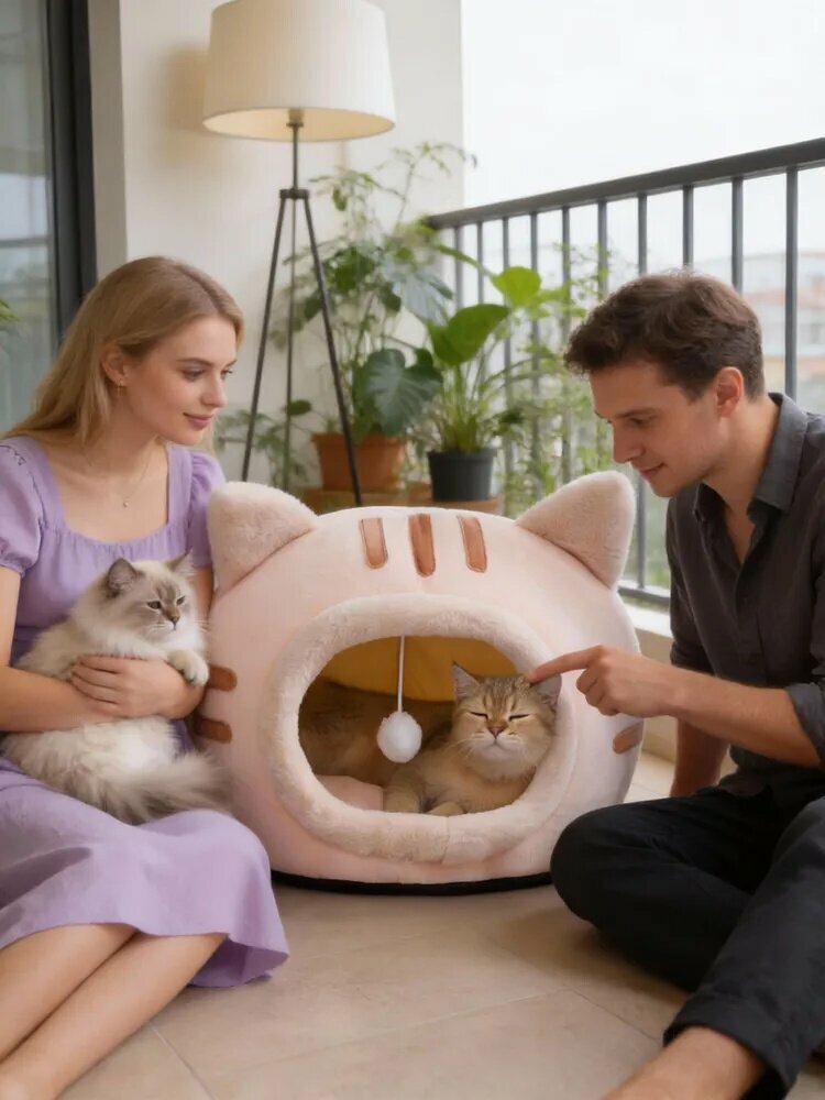 400*400*320MMДомик для питомца/лежанка для кошки/собаки, удобный и прочный домик в форме кошки, который не развалится и подходит для всех сезонов.