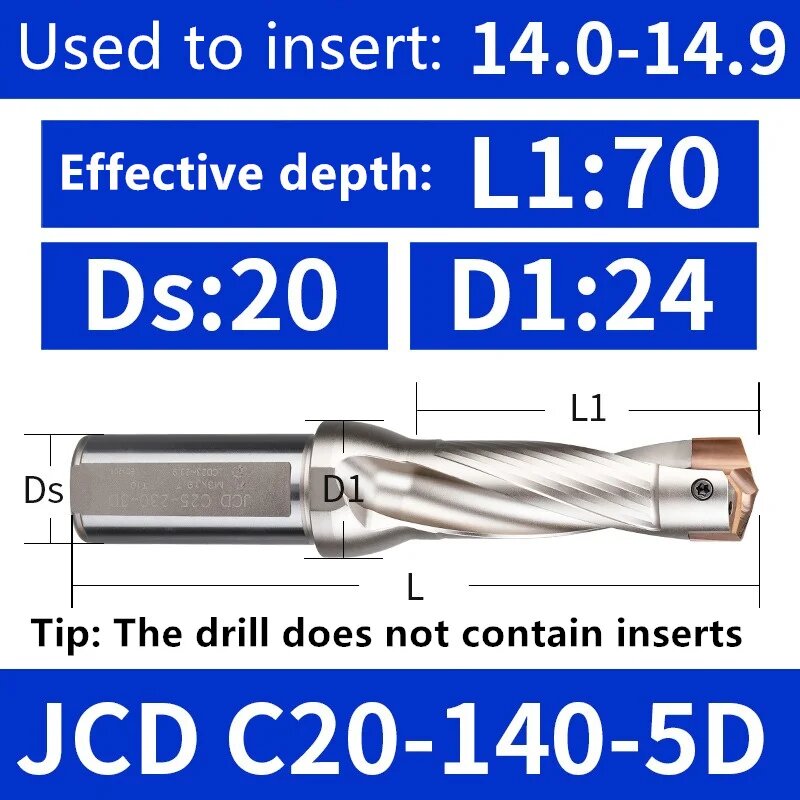Сверло JCD C20-140-5D, L1:70, Ds:20, D1:24