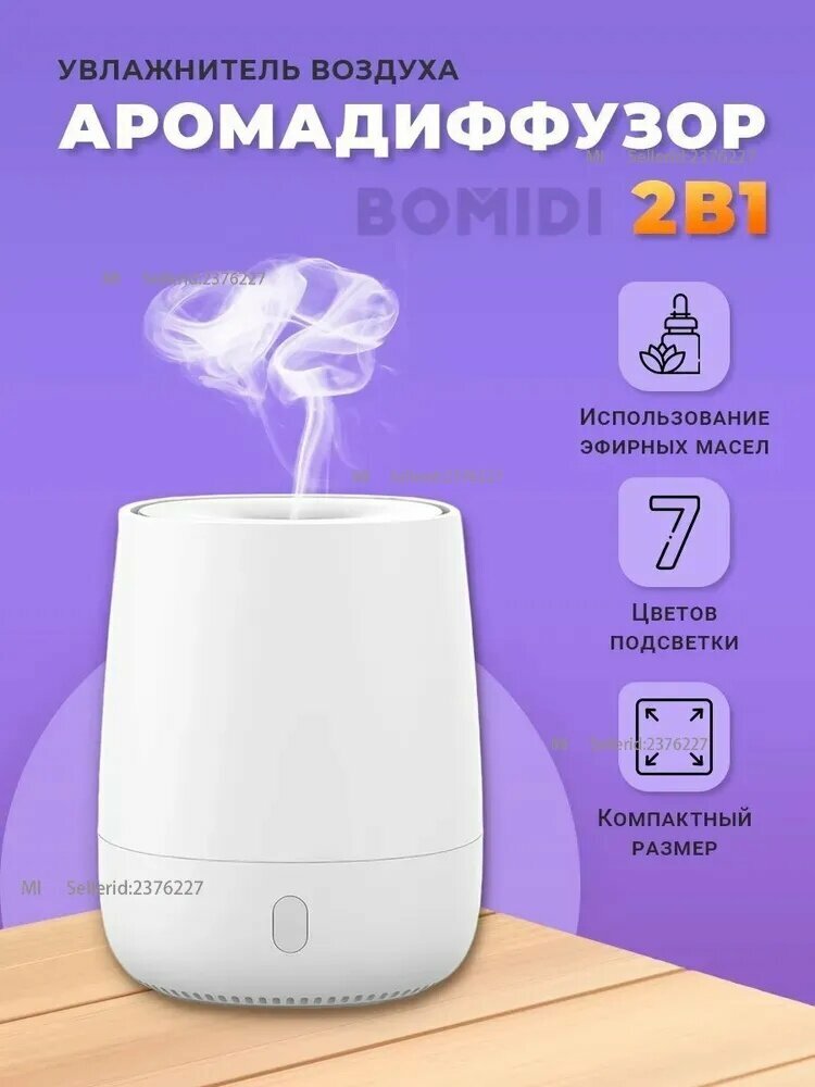 Xiaomi Аромадиффузор ультразвуковой для дома и офиса электрический увлажнитель воздуха бесшумный 120мл, белый