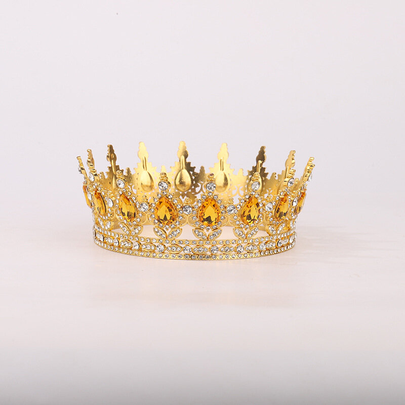 Кросс-бордерные европейские и американские стильные винтажные цветные кристаллические круглые большие короны барокко принцессы свадебные аксессуары для волос
