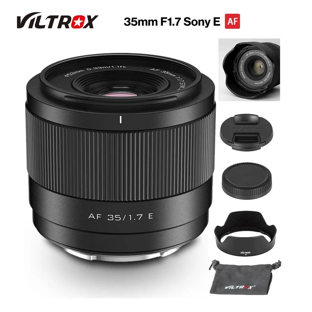 Объектив VILTROX 35 мм F1.7 E-Mount, автофокусный объектив с большой апертурой APS-C STM для камеры Sony A6700 A6600 ZVE1 A93 ZV-E10