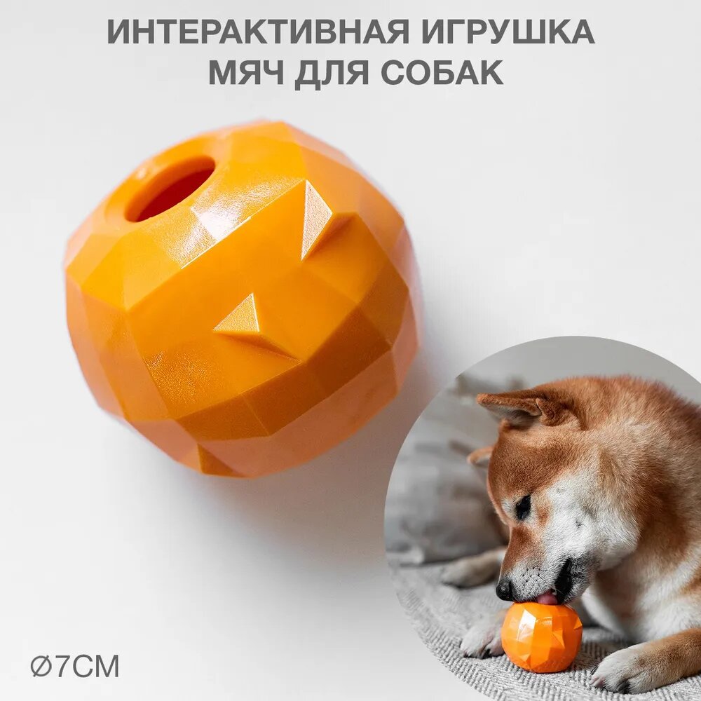Резиновый мяч "апельсин" для маленьких, средних и больших собак / интерактивная развивающая игрушка для щенков / диспенсер-конг для корма и лакомств