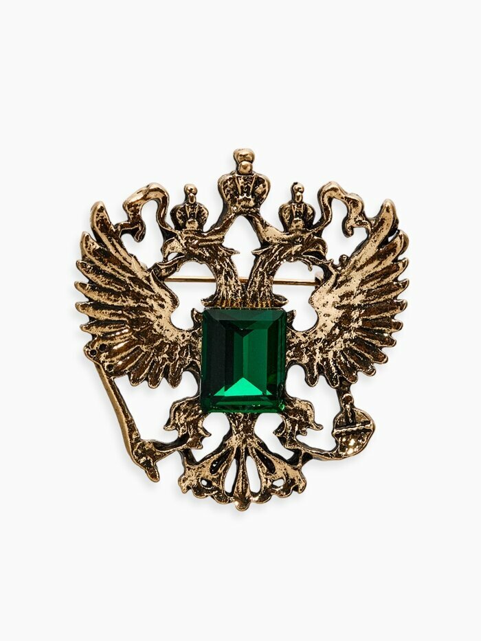 Брошь «Герб Российской Федерации», зелёная в чернёном золоте