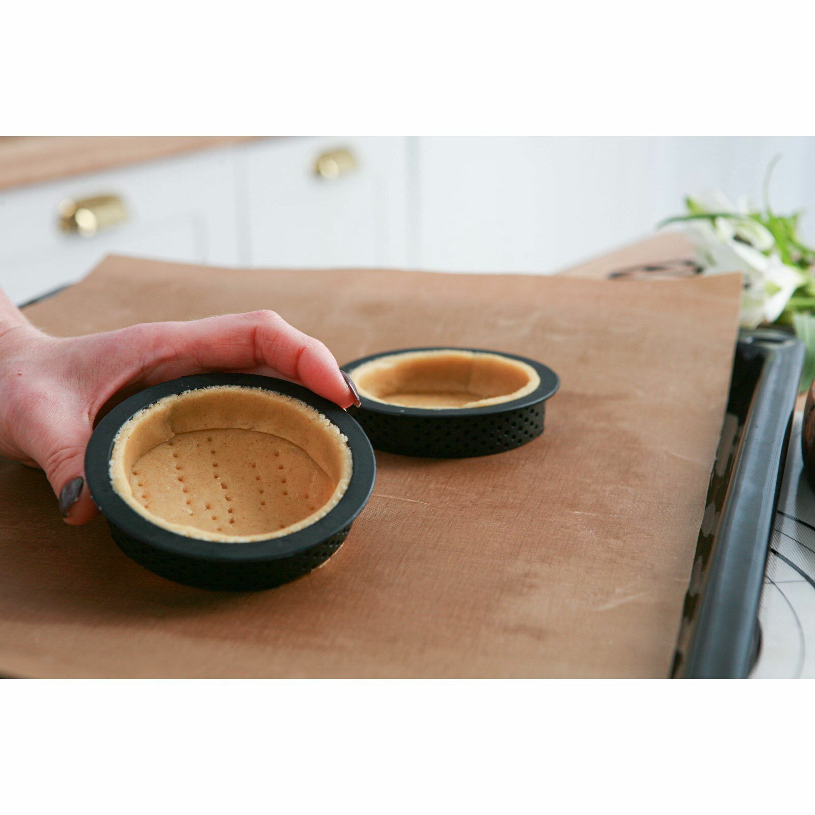 Формы для выпечки тарта перфорированные, внутренний d=8.3 см, набор 6 шт, чёрный