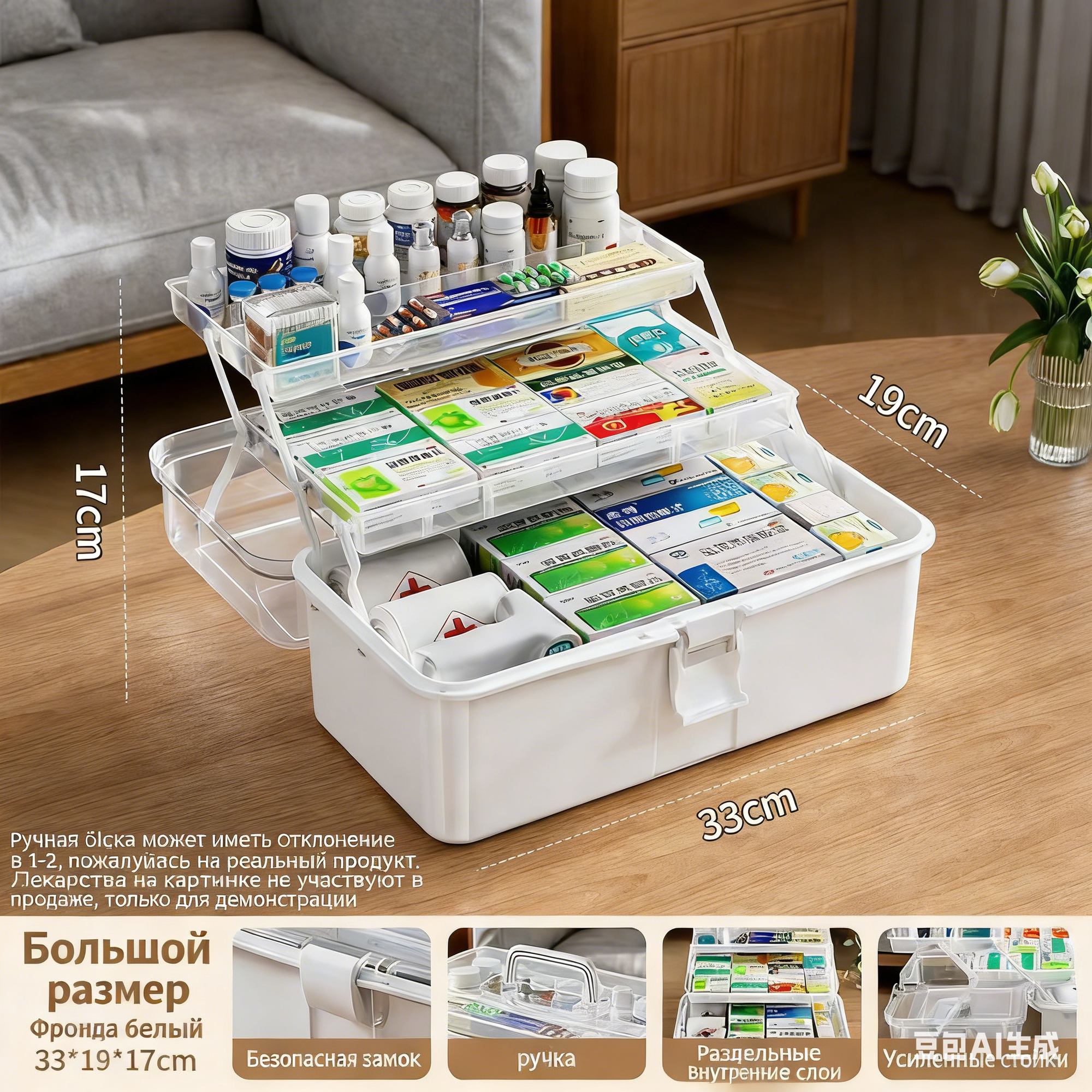 Коробка для хранения лекарств, 3 слоя, большая емкость 15 литров