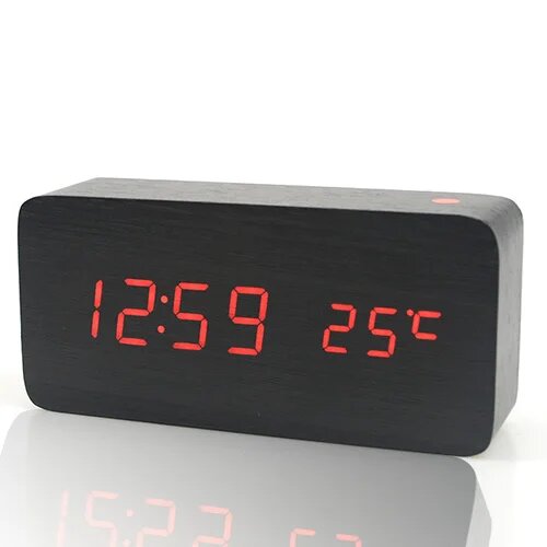 Деревянный светодиодный будильник, стиль, контроль звуков температуры, календарь, светодиодный дисплей, электронные настольные цифровые настольные деревянные часы