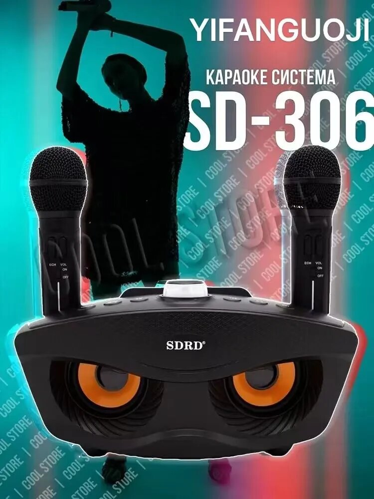 Караоке система беспроводная SD-306 Сова Черная с двумя микрофонами Bluetooth