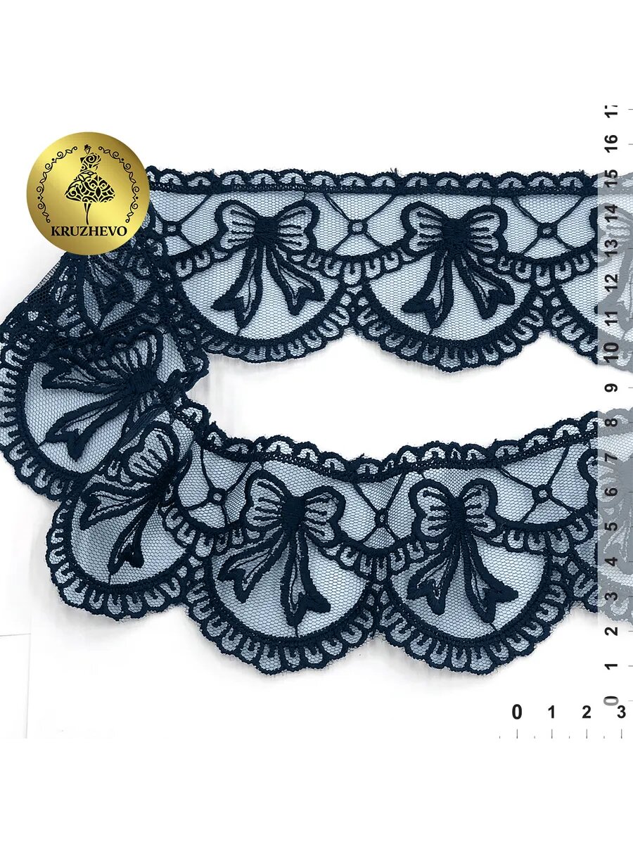 Кружево на сетке матовая нить с бантиками шир.60мм уп.2,5м