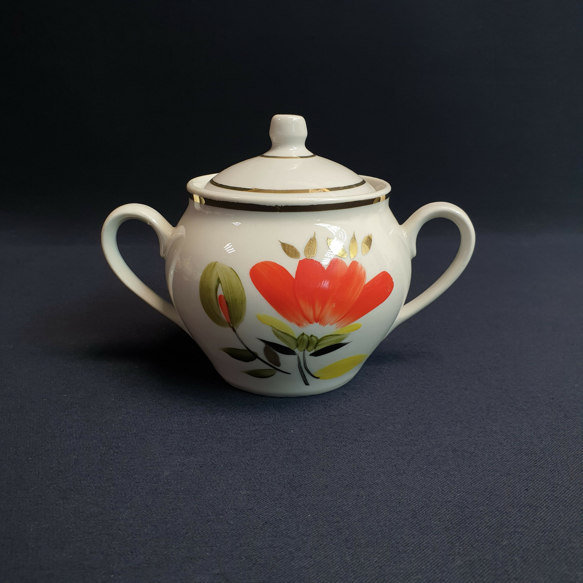 Сахарница, Полонное, фарфор, ручная роспись, позолота. Винтаж, СССР.