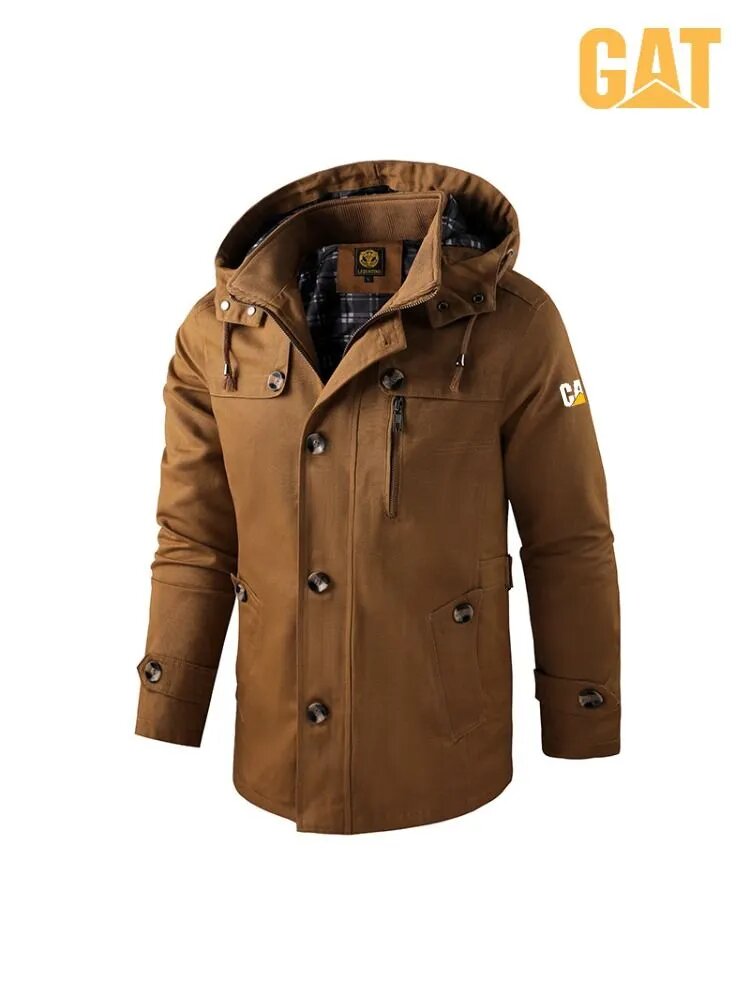 Пуховик Caterpillar удлиненное мужское пальто с капюшоном, стильная рабочая куртка большого размера