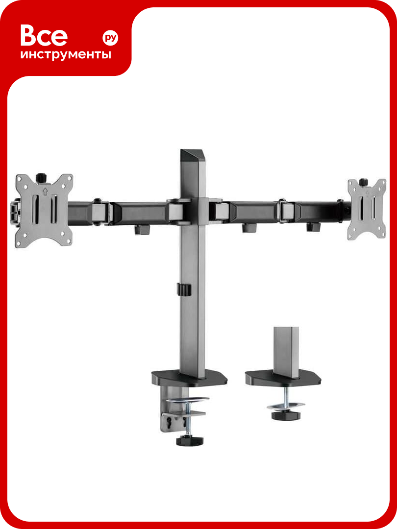 Кронштейн EXELLTECH Exell EXi-MA42 для 2-x мониторов 17-32, шарнир, VESA 100x100 мм, до 9 кг, наклон +70/-70, поворот +90/-90, вращение +180/-180, серебро 108686