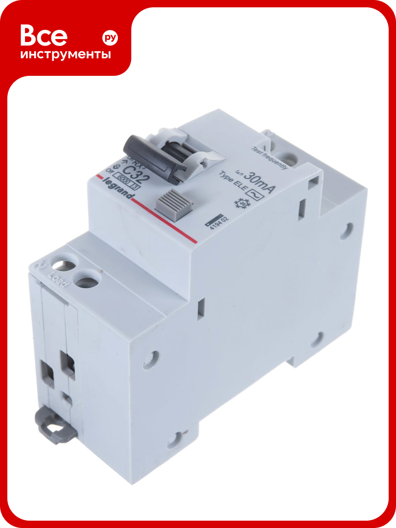 Автоматический выключатель дифференциального тока Legrand 1 полюс 1P+N C 32 А 30 мА тип AC 6 кА RX3 Leg 419402