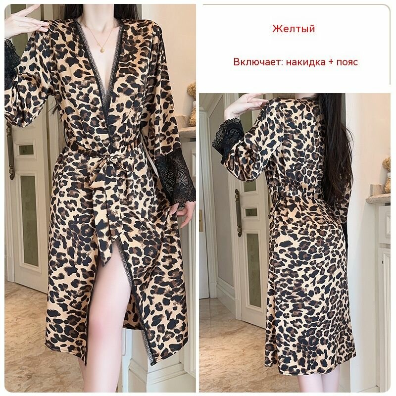 Шелковистый халат с леопардовым принтом и рюшами: Нежность и соблазн в каждой детали ()