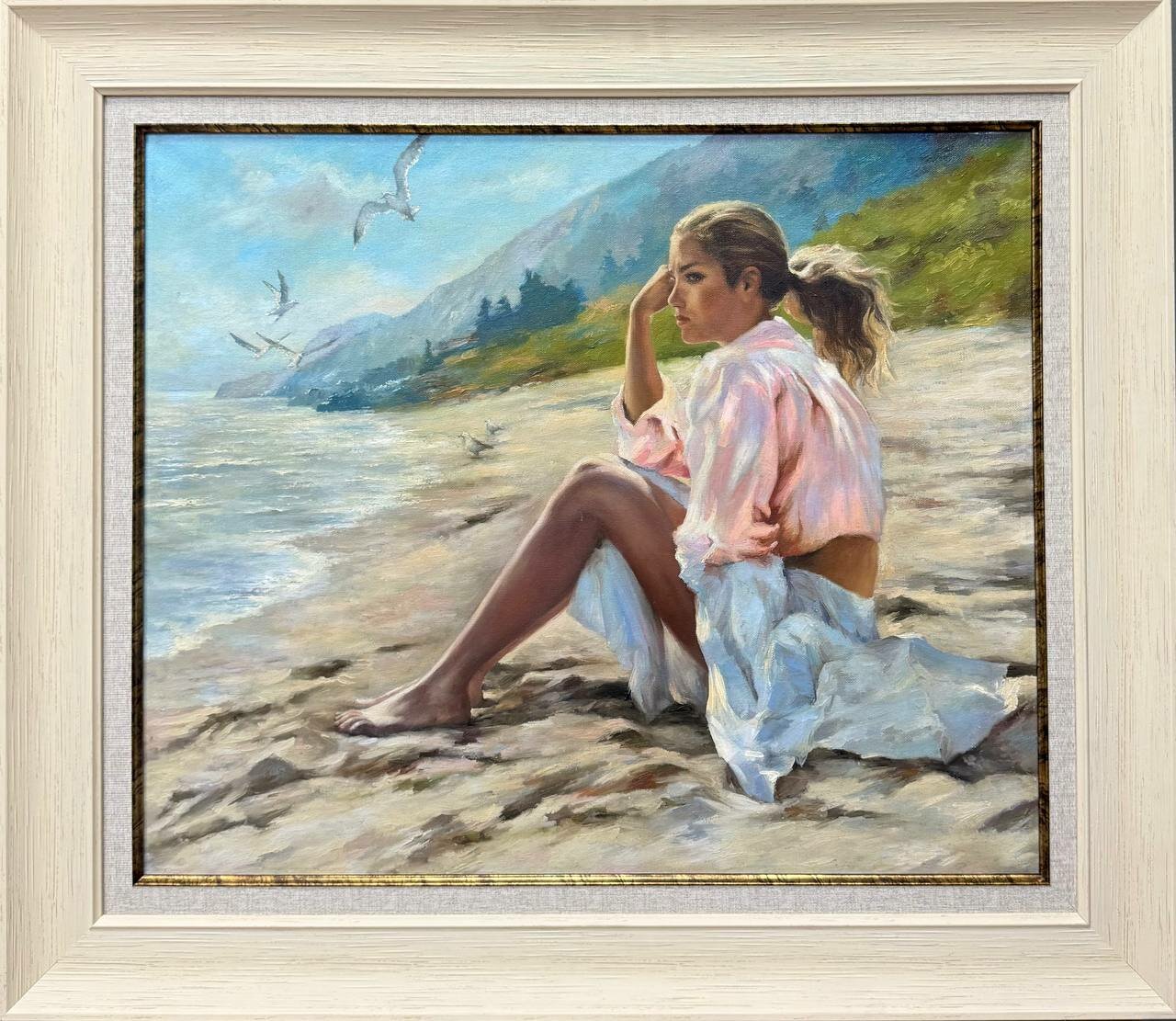 Картина маслом, люди "Свидание с морем", 50х60 см. Автор Кудин