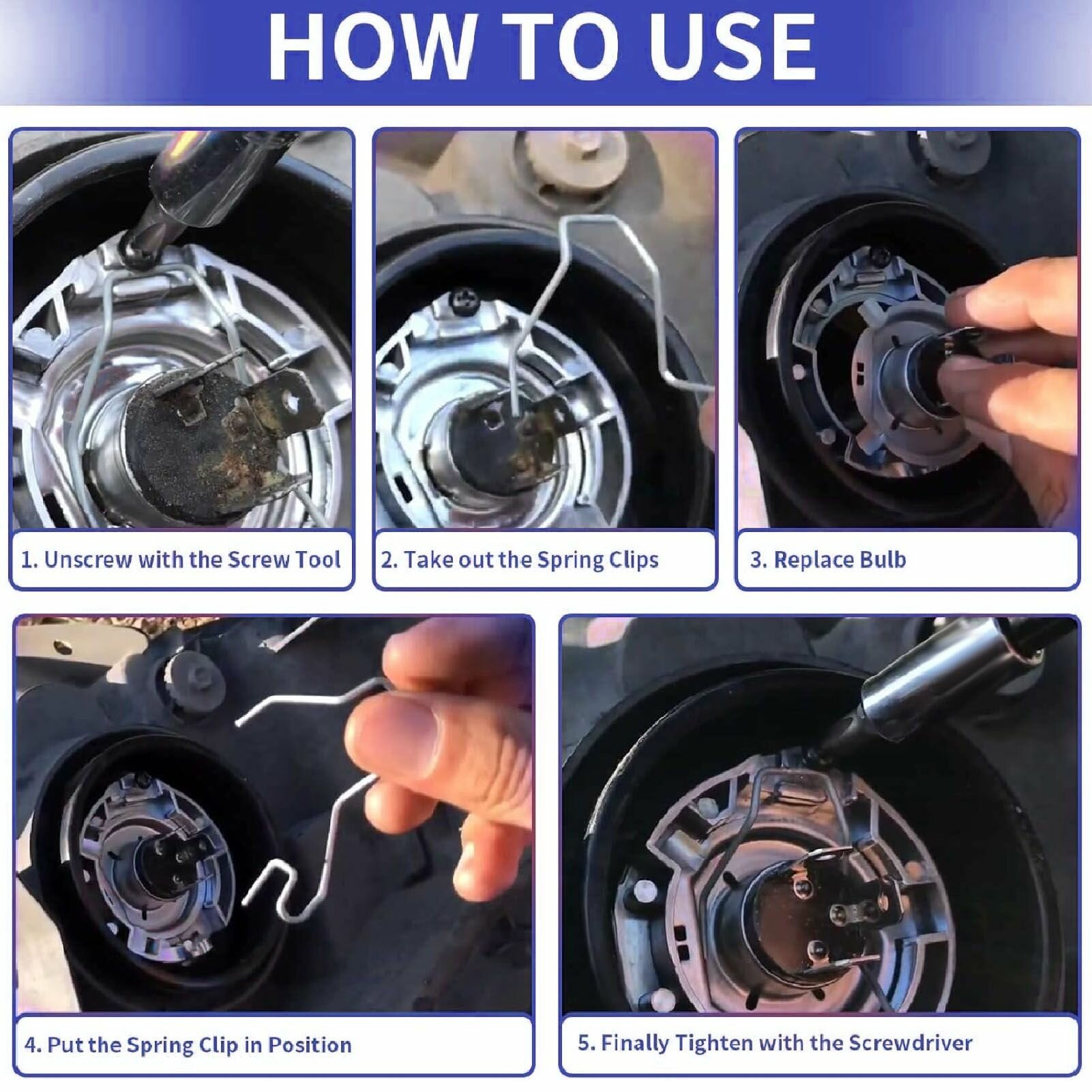 9 шт. пружинных зажимов для лампочек, универсальные зажимы для держателей лампочек из нержавеющей стали для фар ближнего света H1 H3 H4 H7