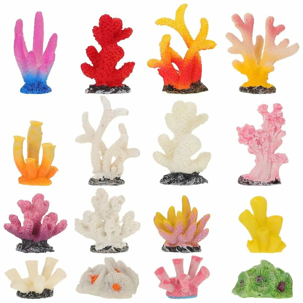 Набор из 16 искусственных кораллов из смолы для аквариумного декора