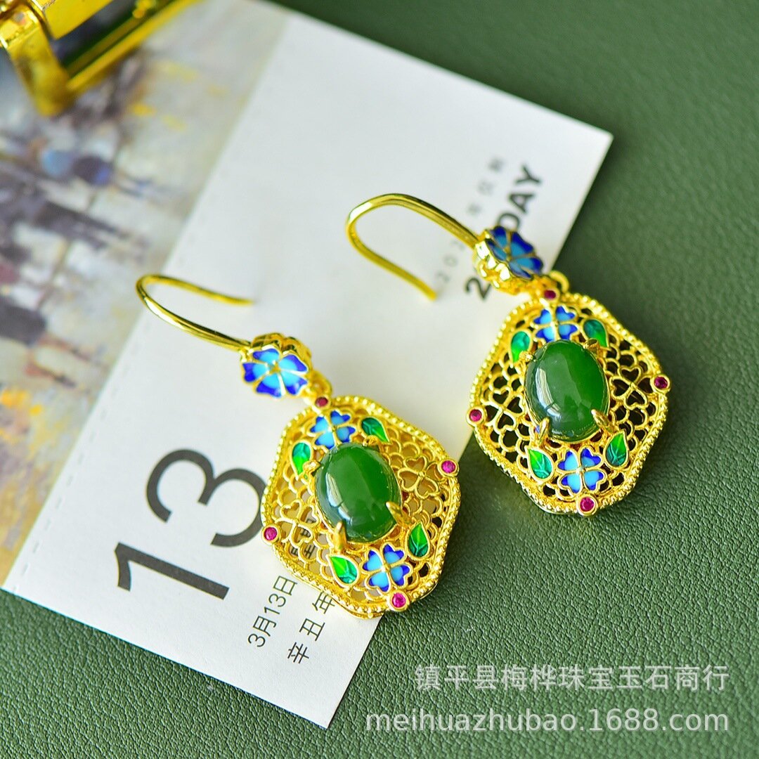 Новые серьги в китайском стиле, древние инкрустированные серьги из нефрита и яшмы, капля воды, бабочка, серьги в древнем стиле, ретро, лучший друг, женский стиль