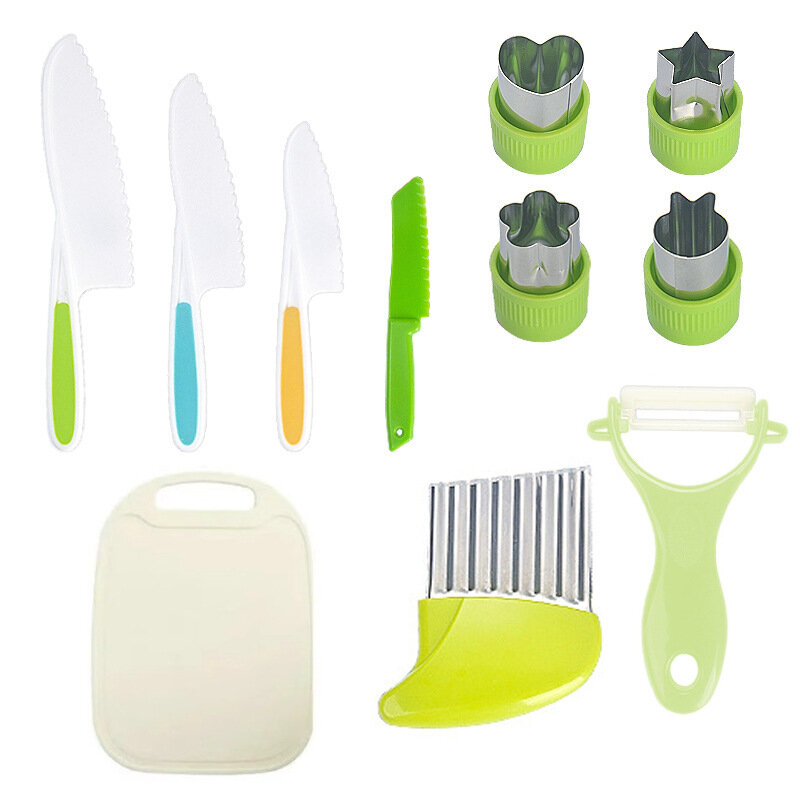 Детский пластиковый набор ножей для фруктов для детского сада и раннего развития, безопасный для рук, подходит для нарезки овощей и тортов, набор игрушечных ножей.