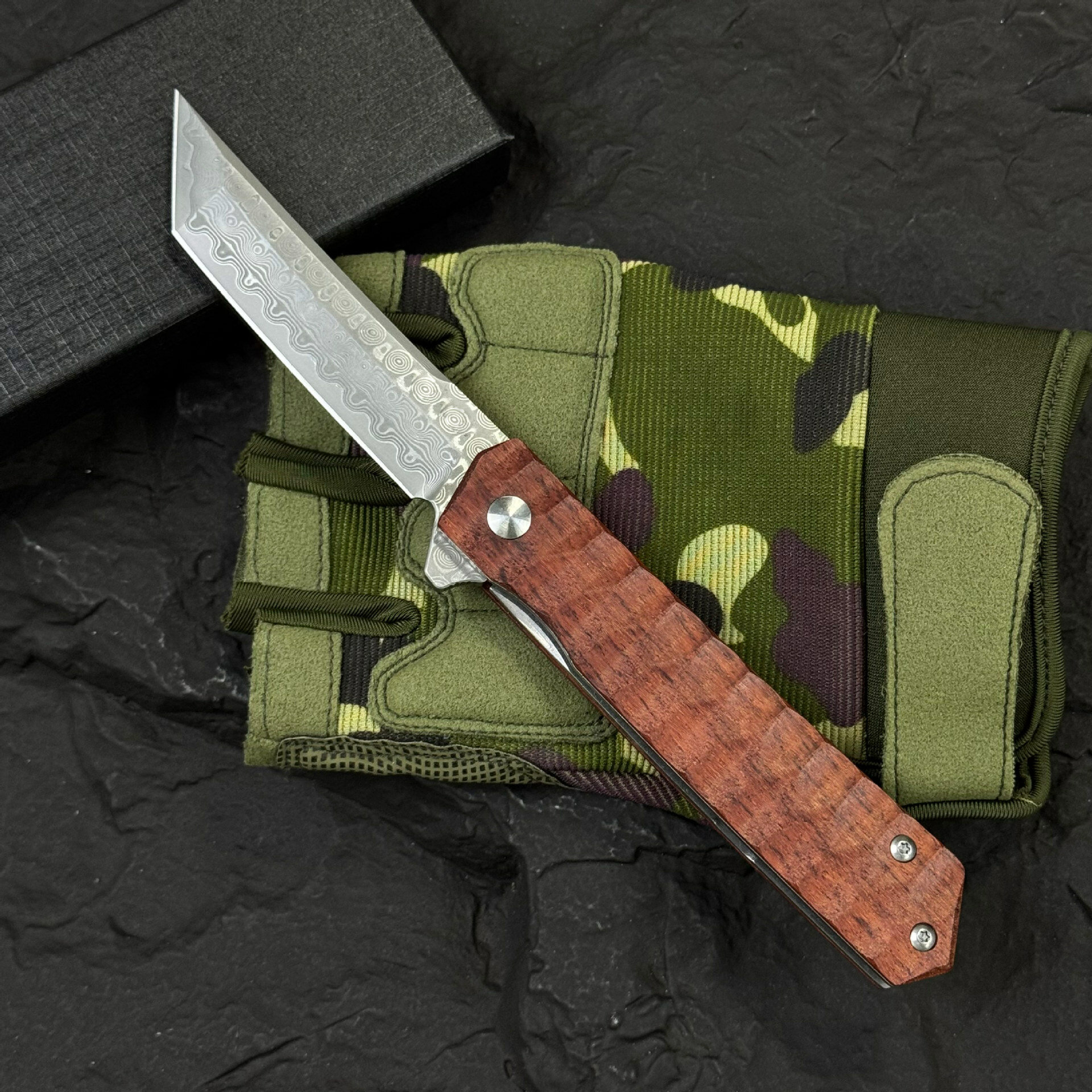 Высококачественный складной нож из дамасской стали с рукоятью из палисандра, нож для фруктов, стальной нож для кемпинга, самообороны и выживания в дикой природе.