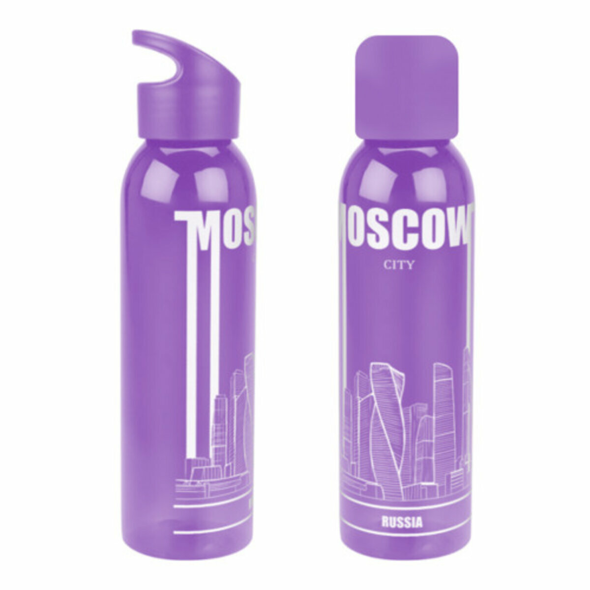 Бутылка для воды «Москва сити. Moscow city. Россия» (фиолетовый)