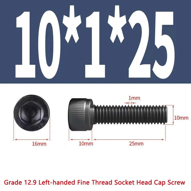 Стальной шестигранный болт DIN912 M10 12.9 левая резьба 25/30/40/50 мм M10x1x25mm