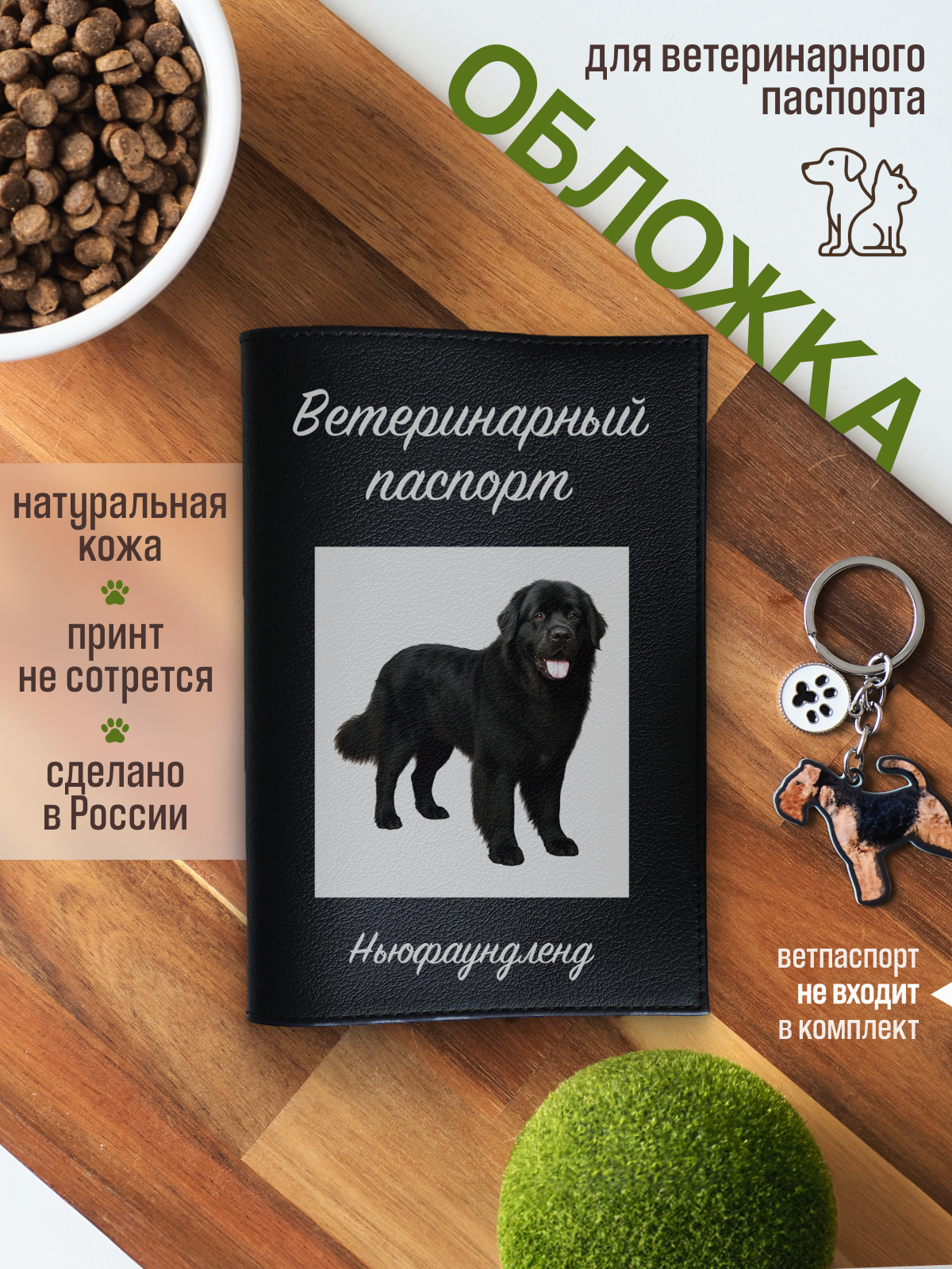 Обложка на ветеринарный паспорт для собак с принтом Ньюфаундленд