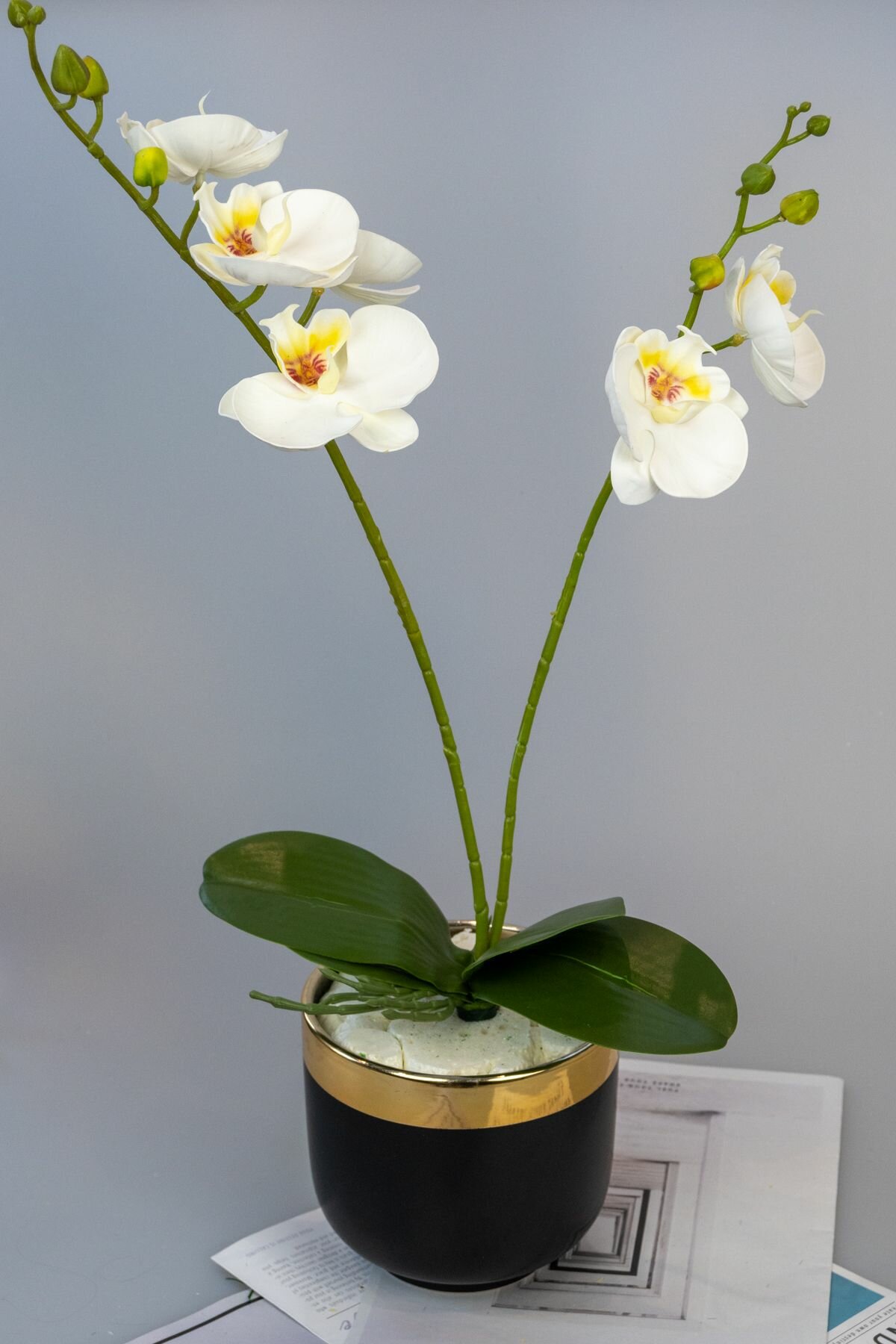 Искусственные цветы премиум для кашпо декора и интерьера Орхидея 3D латекс с листьями
