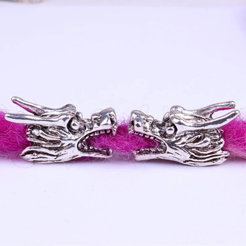 10 шт./лот тибетская Серебряная коса для волос в виде головы дракона дредлока, украшение для кольца на манжете