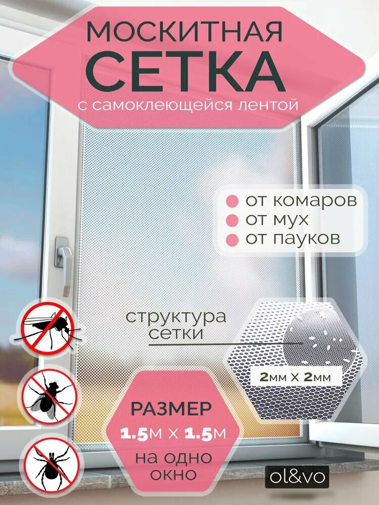 Москитная сетка на окно, самоклеящаяся лента 1.5*1.5м
