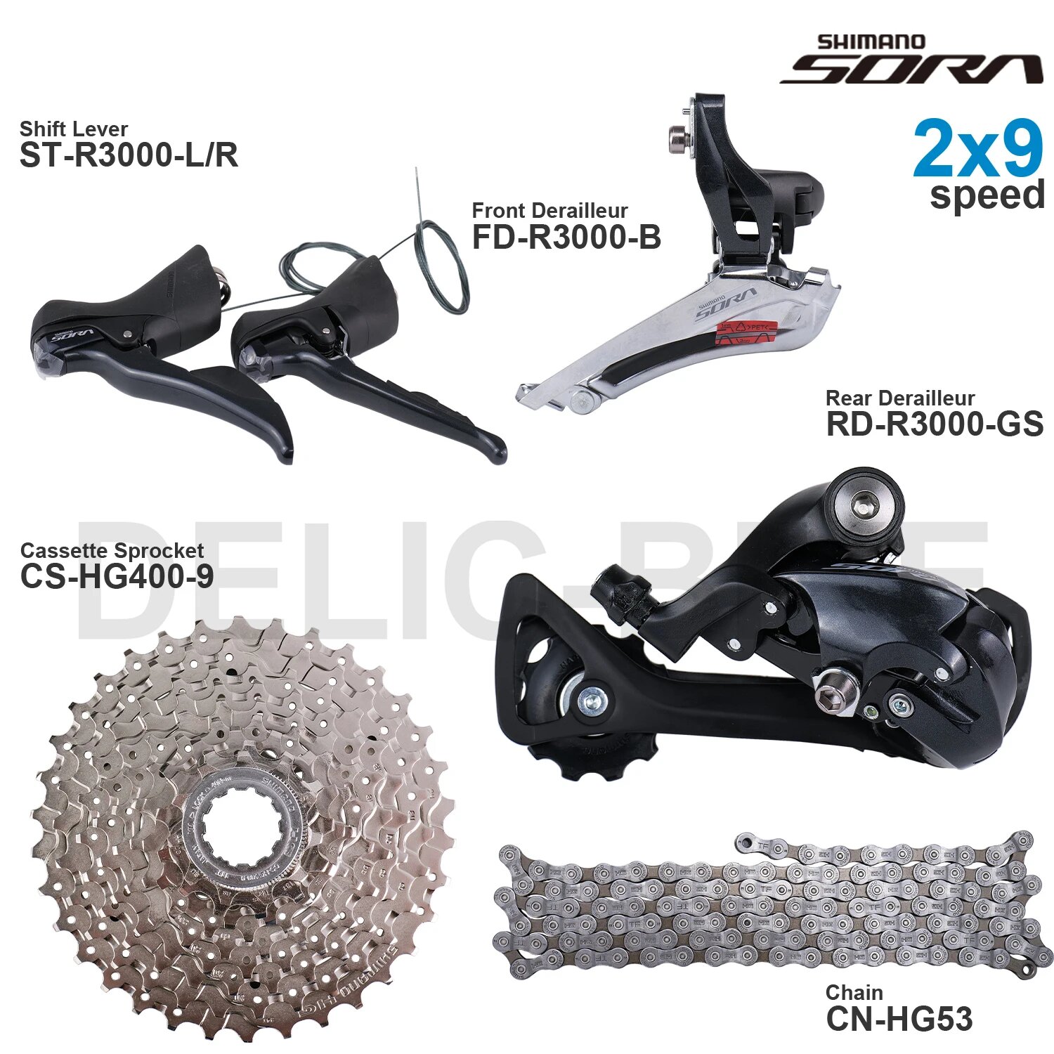 Комплект Shimano Sora R3000 2х9 скоростей FD(B34.9)RD(GS)CS34T
