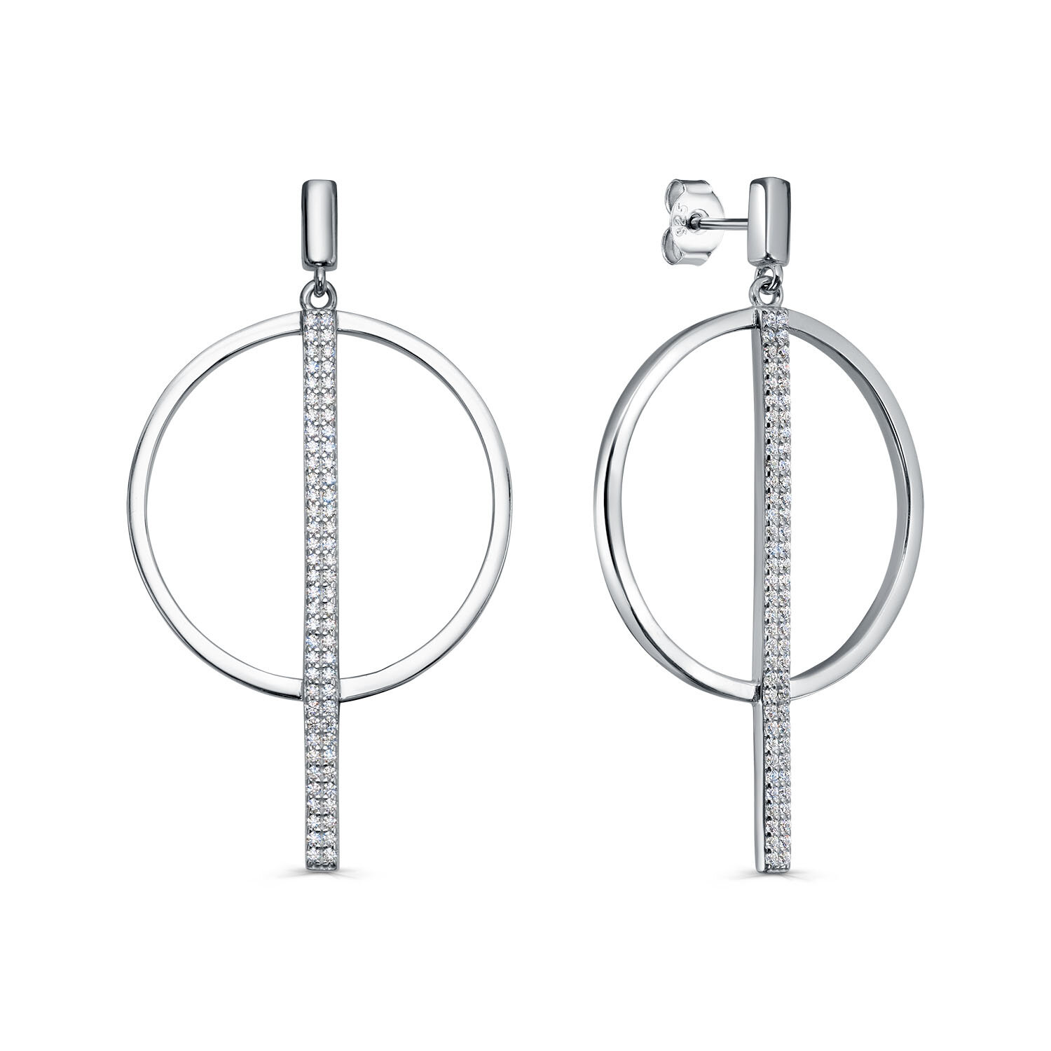 Серьги с подвесками, серебро, 925 проба, родирование, фианит