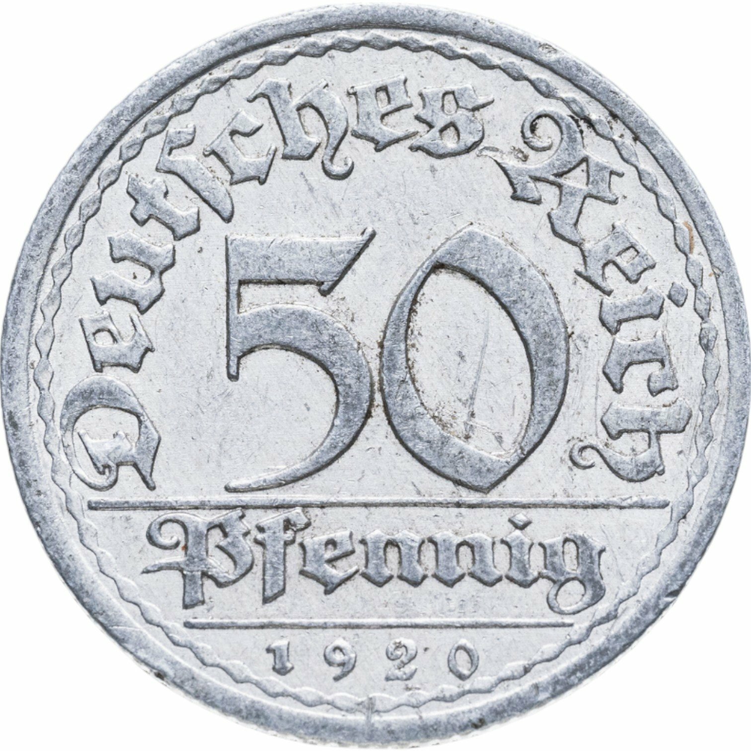 Германия Веймарская республика 50 пфеннигов 1920 "А", Алюминий, в сохранности XF-AU