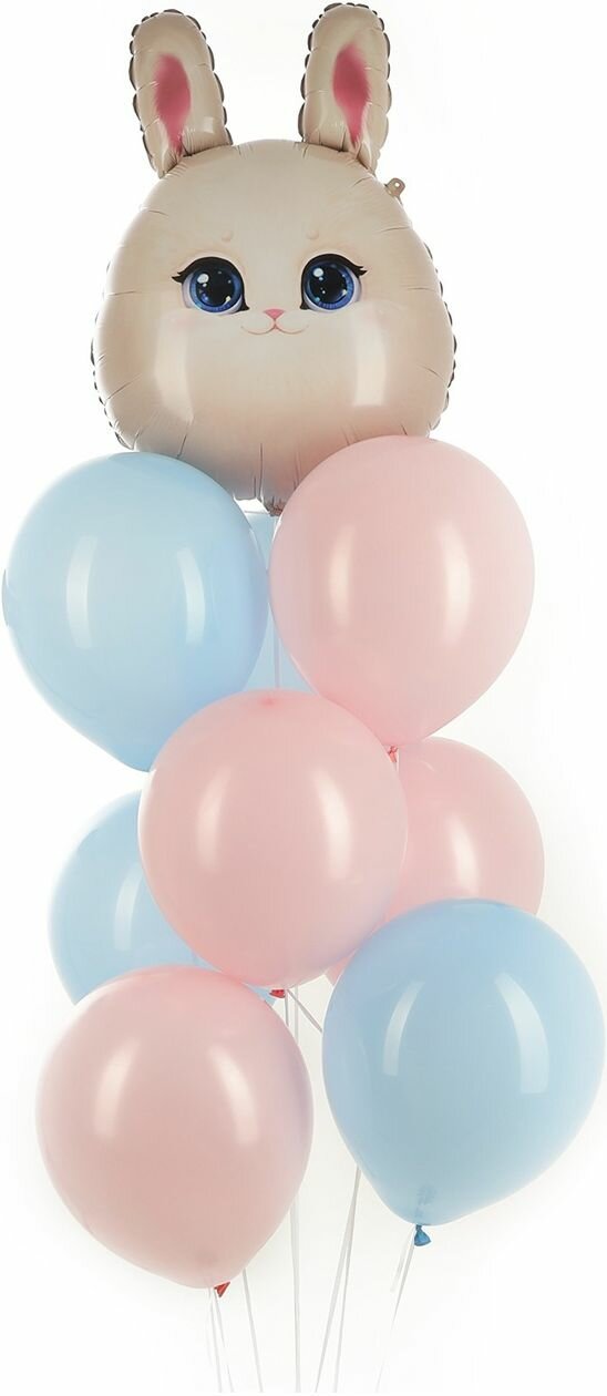 Воздушные латексные шары-букет "Зайка", надувной фигурный фольгированный шар-фигура, набор шариков из фольги и латекса 9 штук для праздника