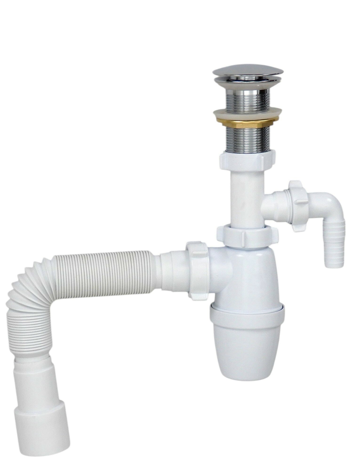 Сифон для раковины с отводом для стиральной машины с донным клапаном хром AICITY КН240