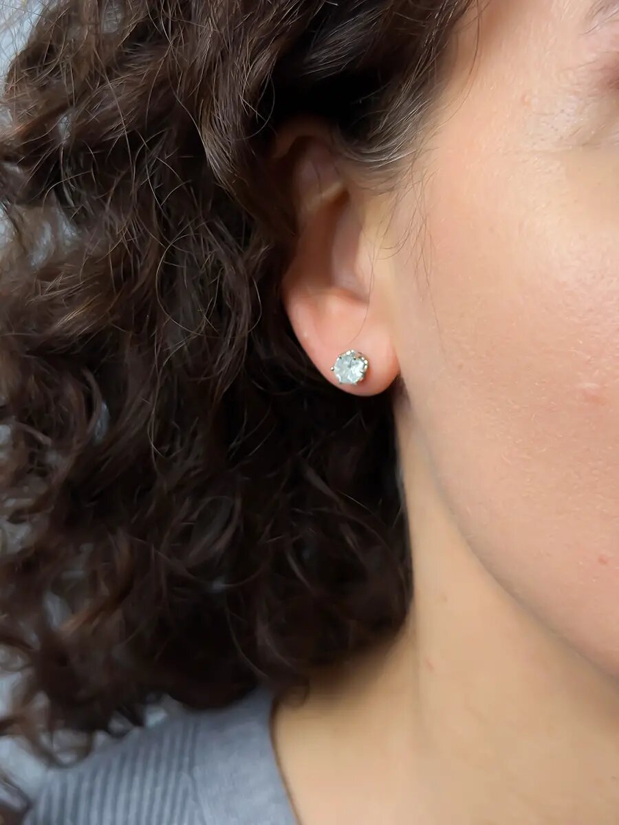 Серьги пусеты, серебро, 925 проба, родирование, аквамарин, шпинель