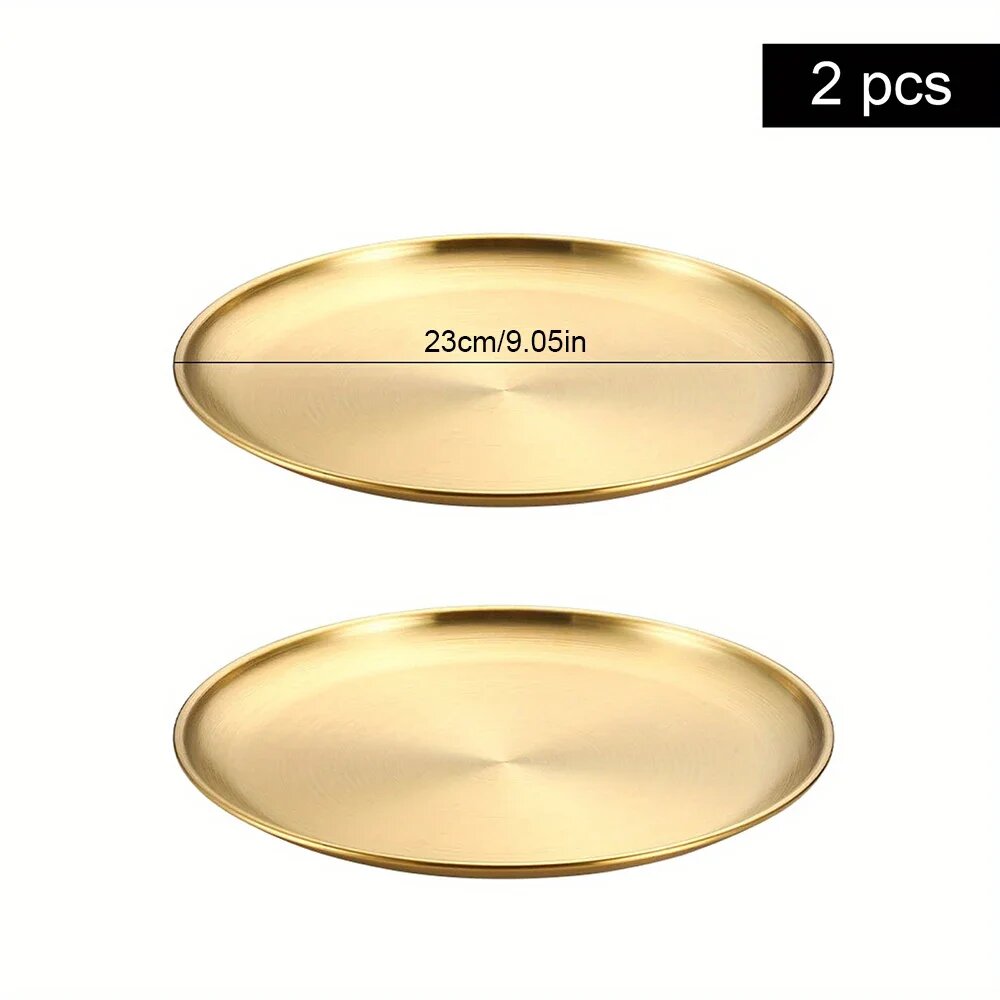 Набор из 2-х золотых тарелок из нержавеющей стали 2Pcs 23cm Gold