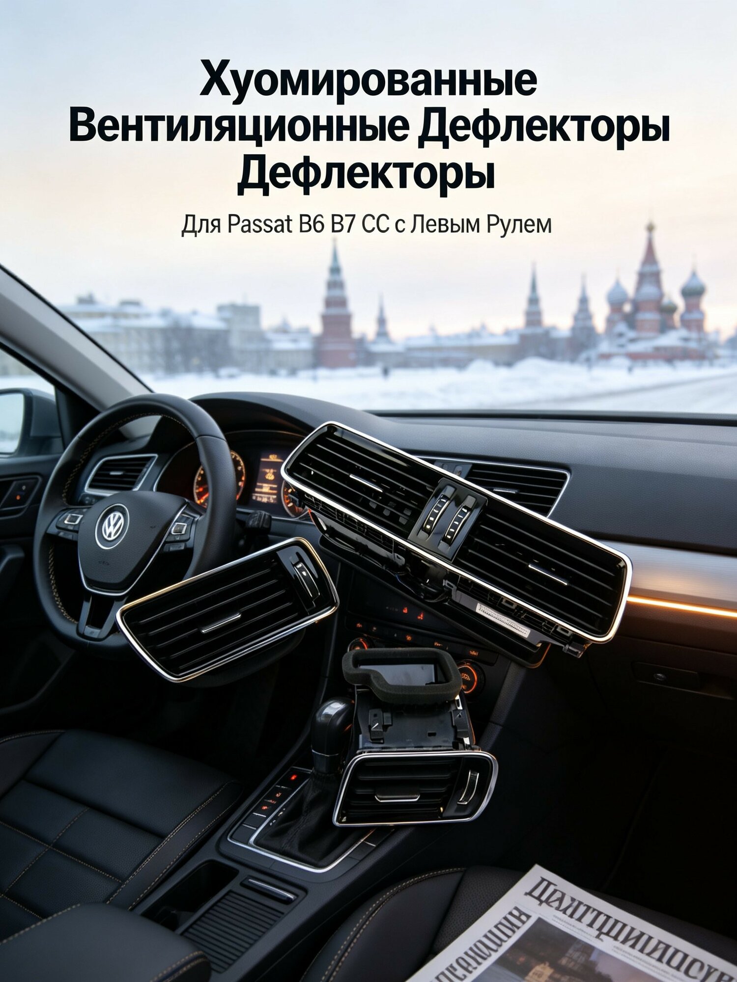 Вентиляционные дефлекторы для автомобилей с левым рулем, хромированные черные для Passat B6 B7 CC R36, ABS-пластик, комплект выходов воздуха 3AD819728A
