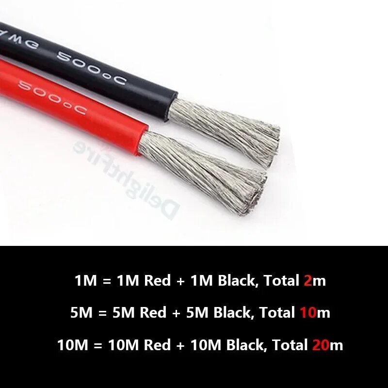 DelightFire Силиконовый провод 12 10 8 6 4 AWG 5m, Red Black, 18 AWG