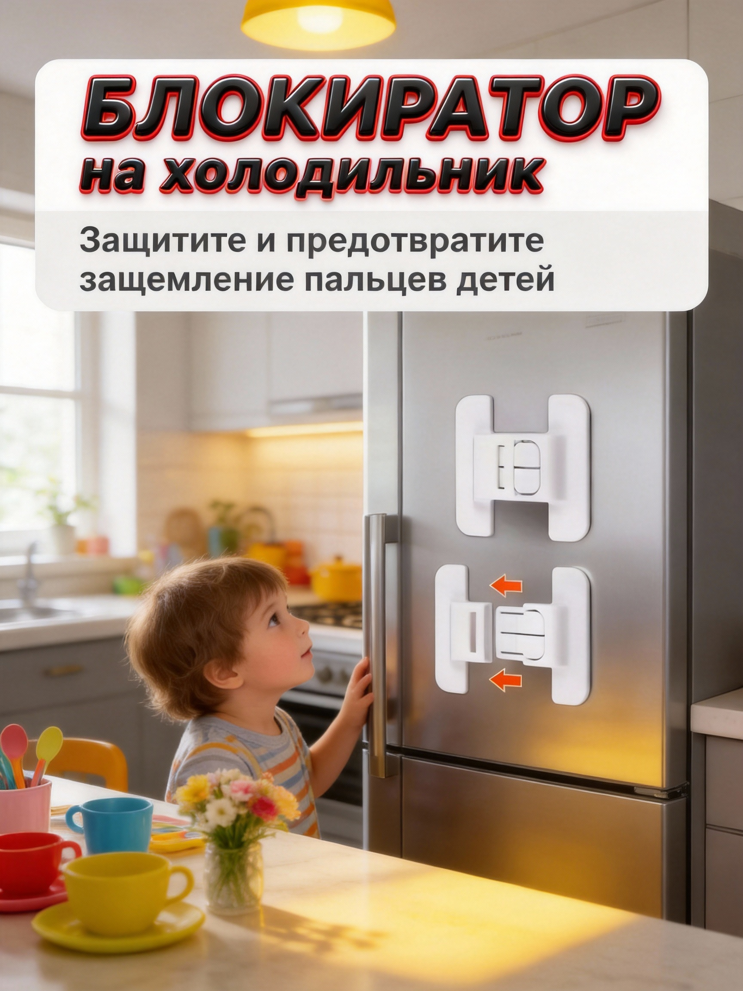 Замок для холодильника с защитой детей, утолщенный АБС-пластик, клей 3M VHB, двойная кнопка и поворотная головка 120 градусов