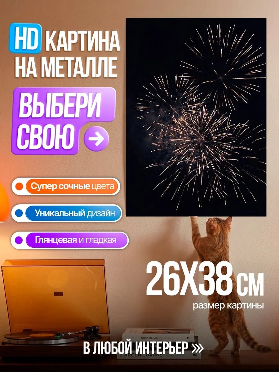 Картина на HD металле Ночной салют