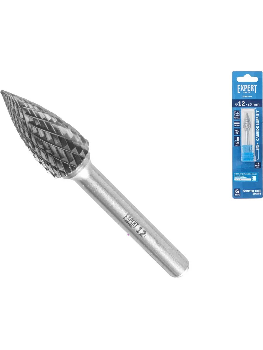 Борфреза по металлу твердосплавная параболическая заостренная 12x25 мм STARTUL Expert тип G (SE8706-12)