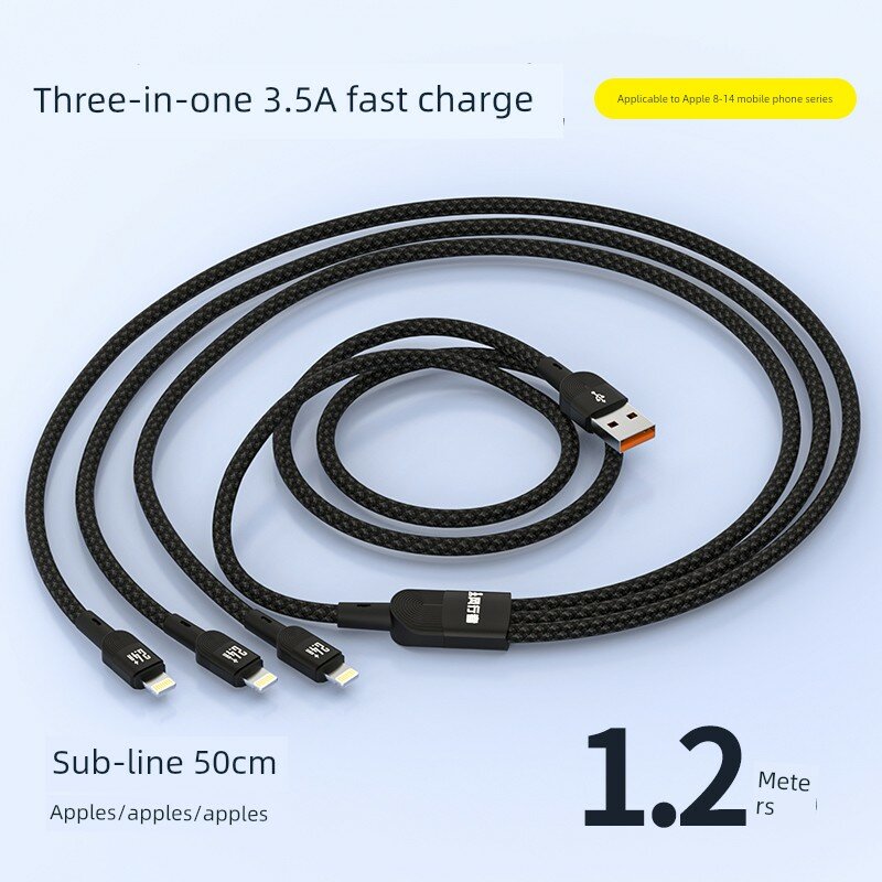 1,2 м Темно-синий кабель с 3-портом USB-C к Lightning для устройств Apple, быстрая зарядка 3,5 А с умным распределением